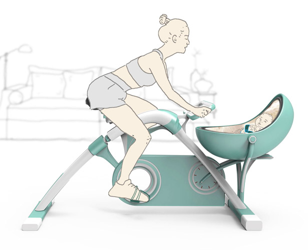 Spinning Together: Baby Cradle and Static Exercise Bike in One - 普象网