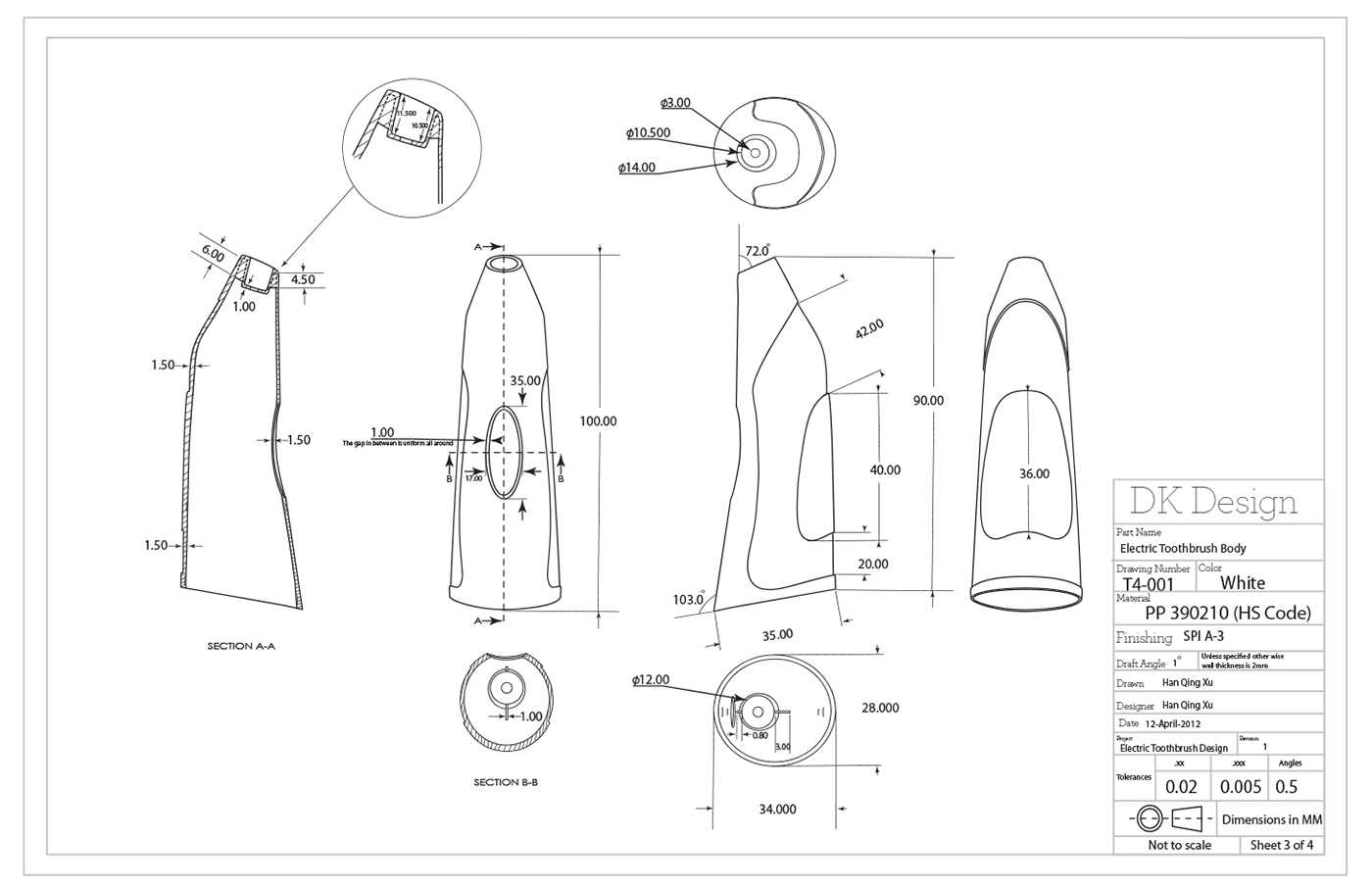 Technical Drawing of Electric Toothbrush - 普象网