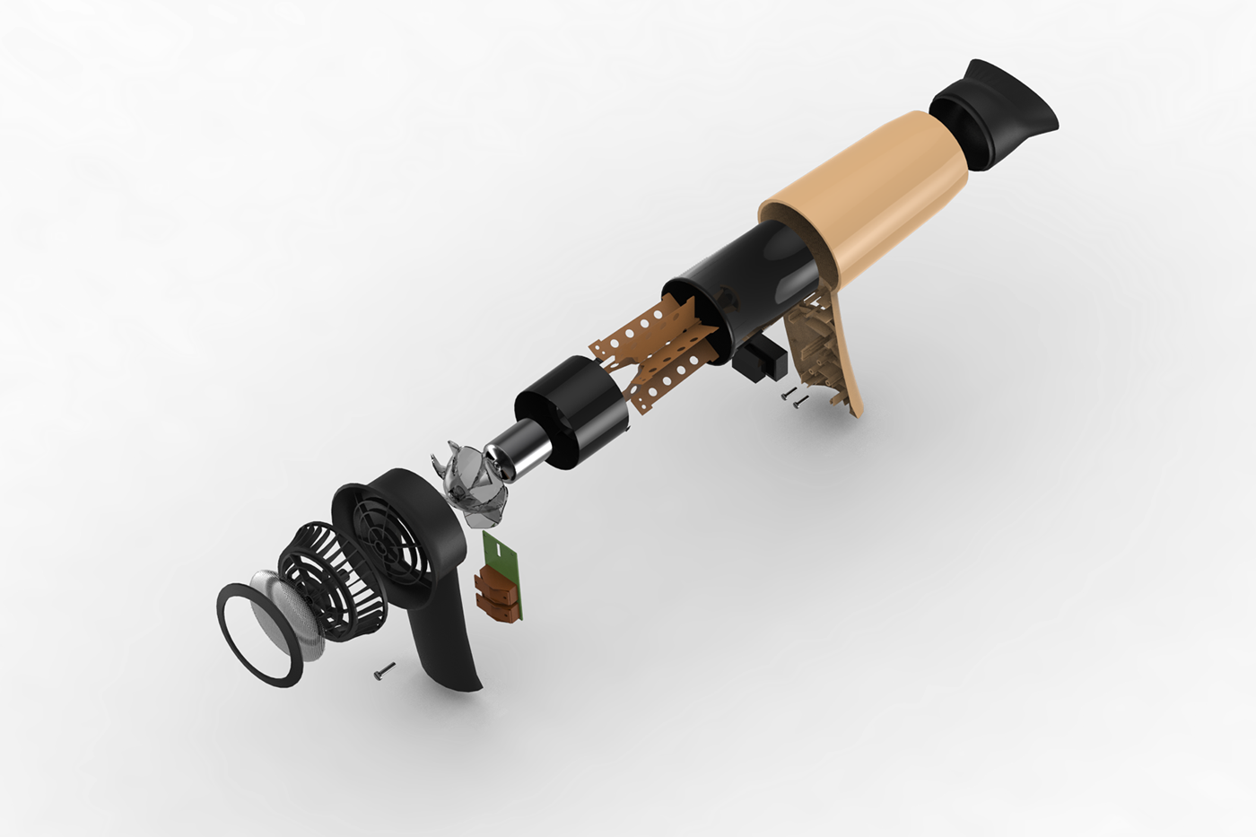 3d visualization and Exploded view diagram of hairdryer - 普象网