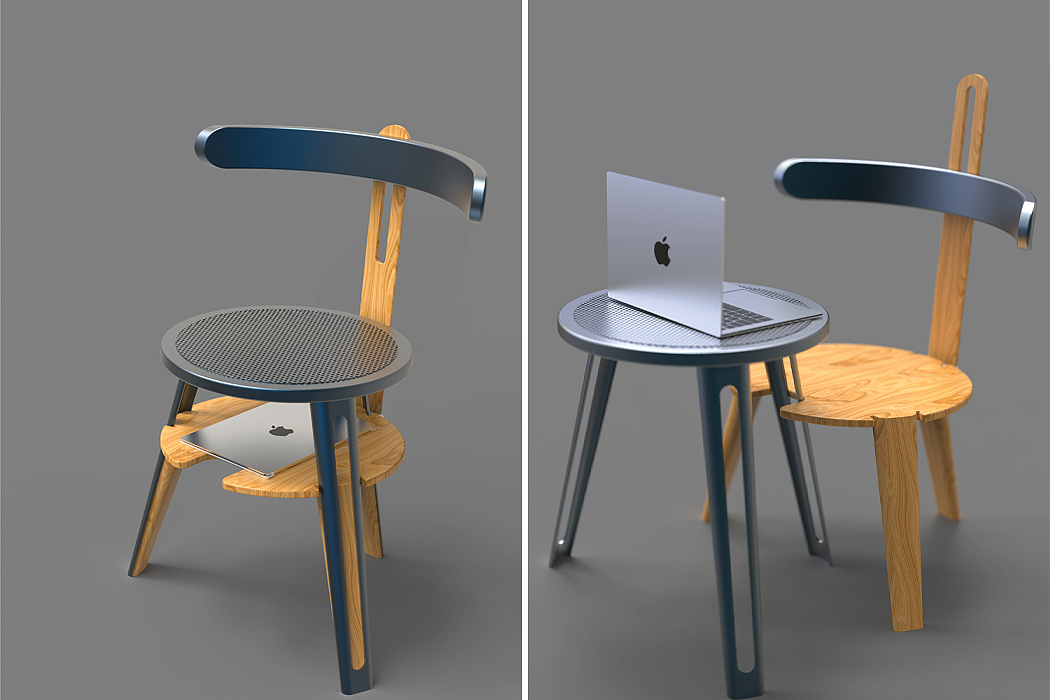 A chair that transforms into a desk setup offers purpose through its ...