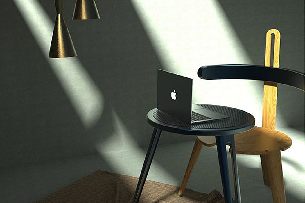 A chair that transforms into a desk setup offers purpose through its ...
