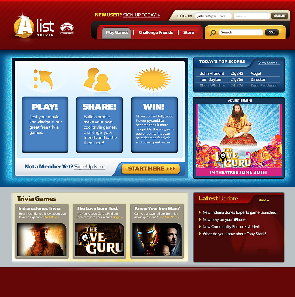 Paramout Pictures A-List Trivia Website - 普象网