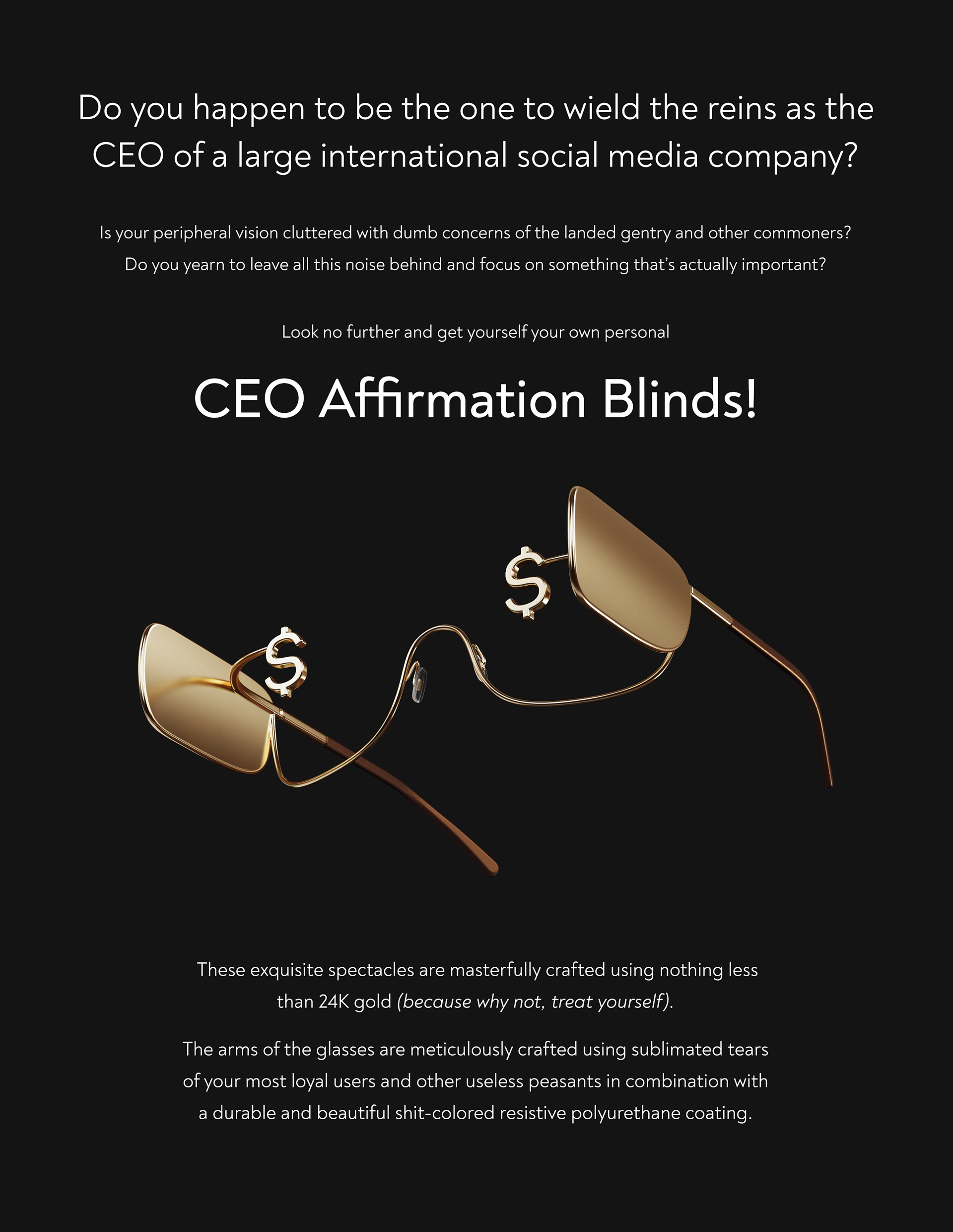 CEO affirmation blinds首席执行官的眼镜，屏蔽纷纷扰扰 - 普象网