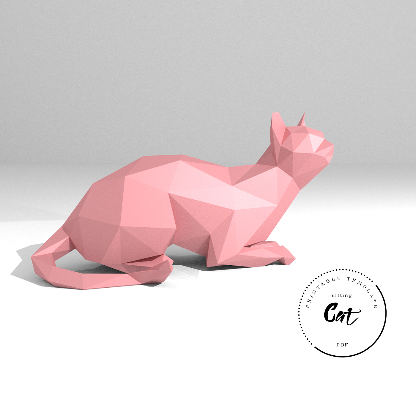 Printable DIY template (PDF). Sitting Cat low poly - 普象网